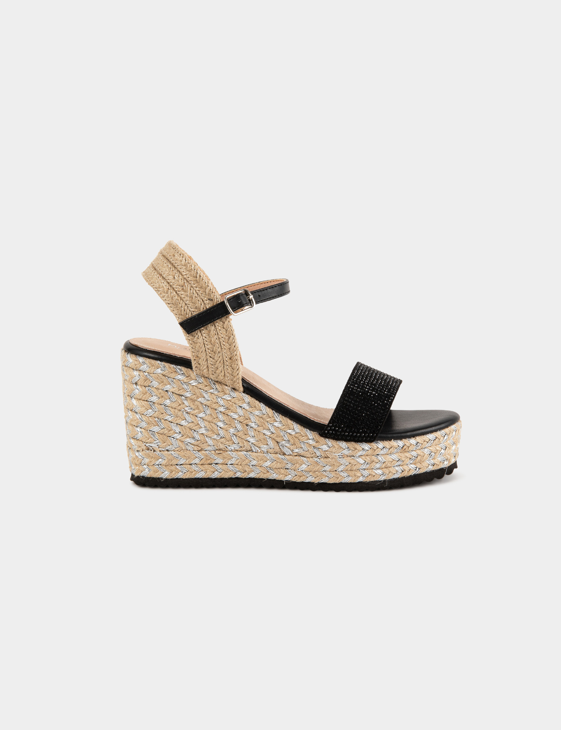Sandales compensées à strass noir femme | Morgan